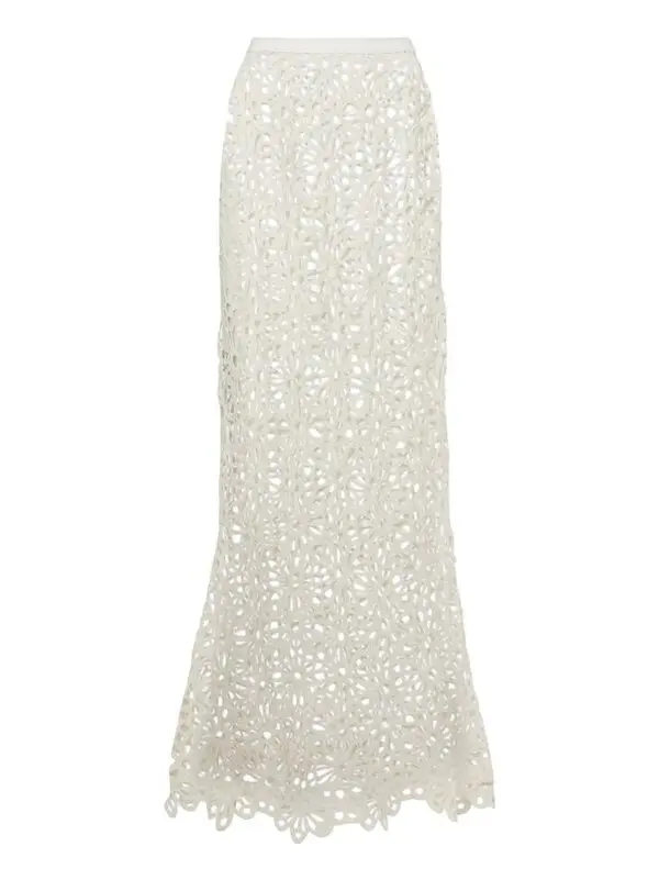 Norma Kamali Obie Floral Lace Maxi Skirt - White