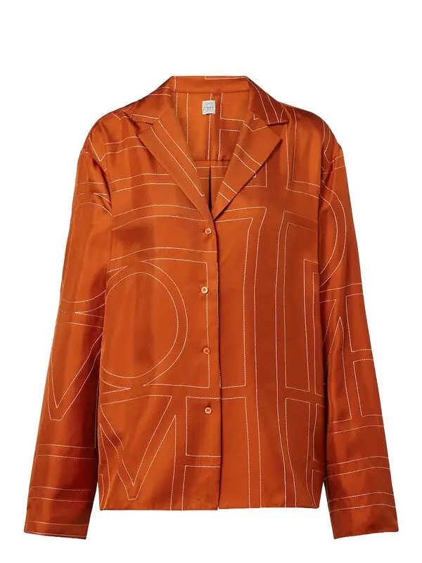TOTEME Monogram Silk Twill Pajama Shirt - Orange