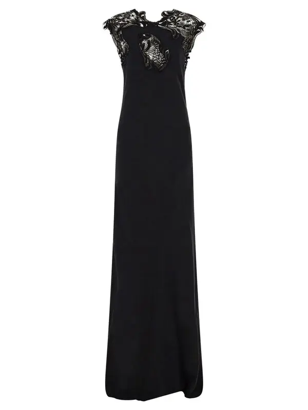 FERRAGAMO Silk Maxi Dress With Lace Detail - Black