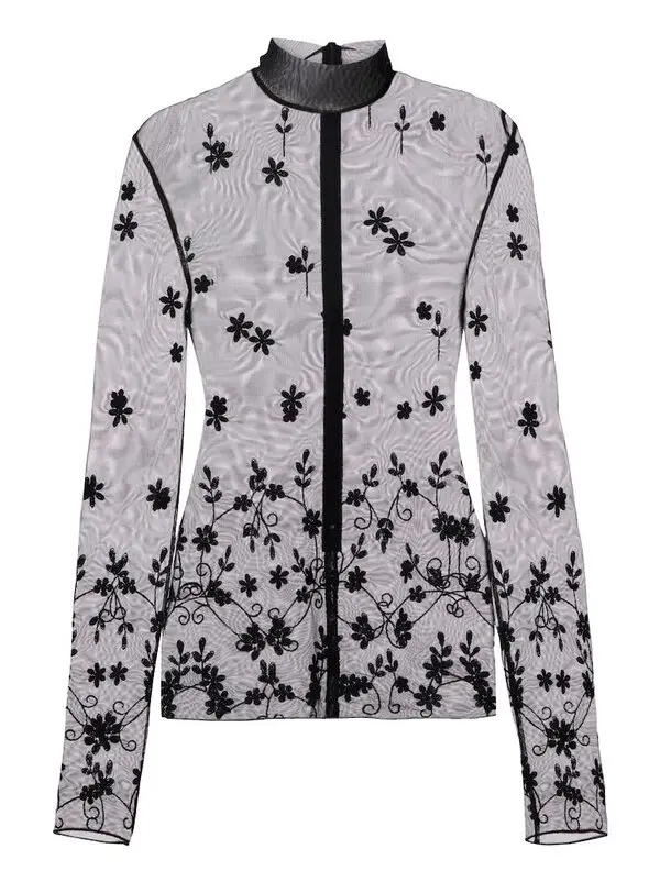 TOTEME Embroidered Tulle Blouse - Black