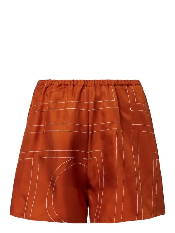 TOTEME Monogram Silk Twill Pajama Shorts - Orange