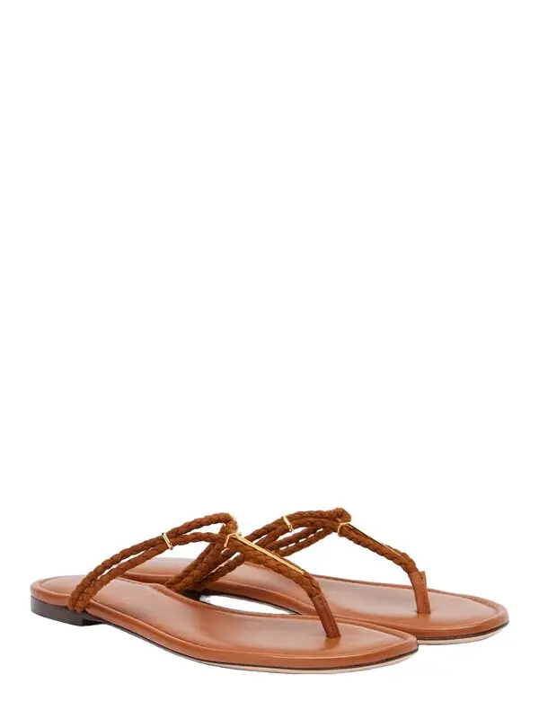 TOM FORD Braided Leather Thong Sandals - Brown
