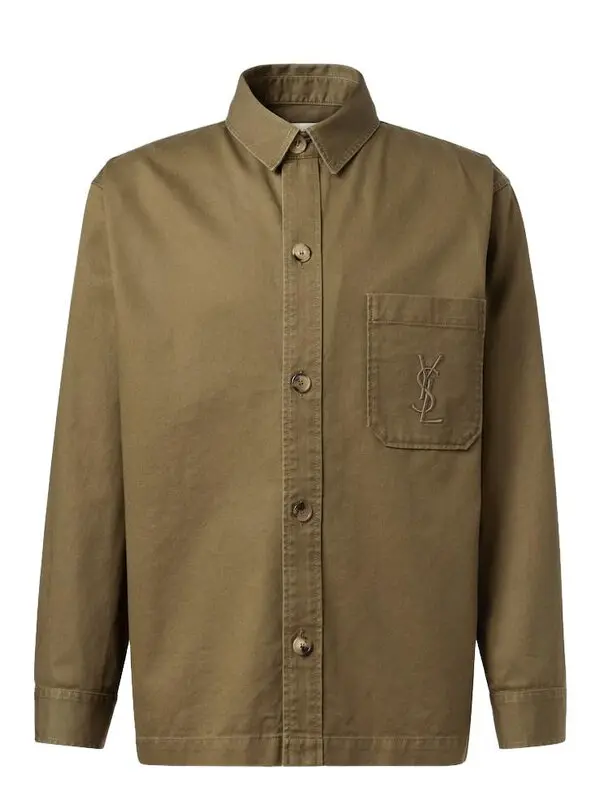 Saint Laurent Cassandre Cotton And Linen Overshirt - Green