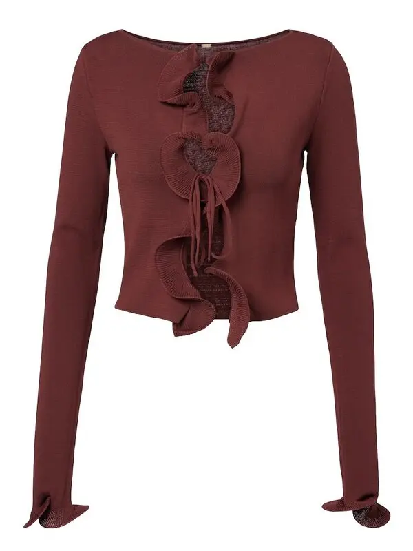 SAME Knitted Ruffled Top - Brown