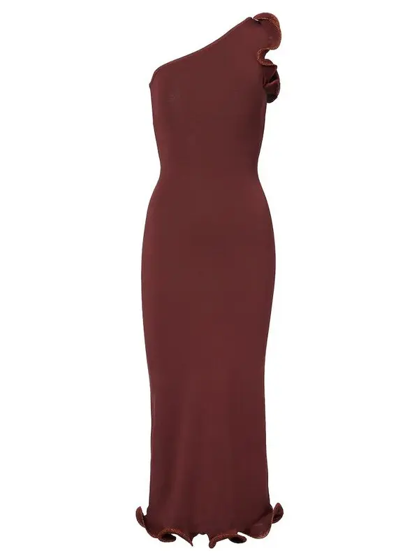 SAME Knitted Ruffled Midi Dress - Brown