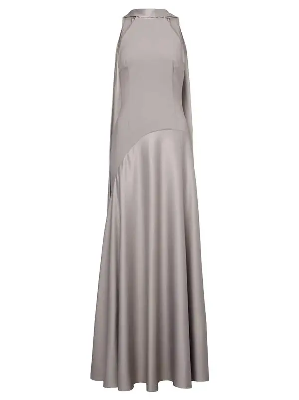 Solace London Cece Satin And Crêpe Gown - Grey