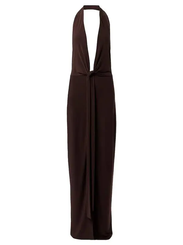 Norma Kamali Halterneck Jersey Maxi Dress - Brown