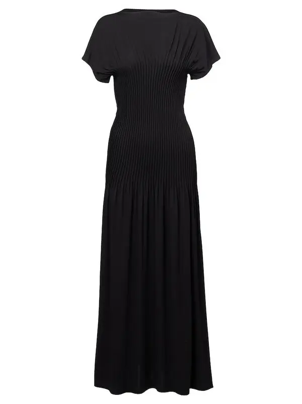 TOTEME Pleated Jersey Maxi Dress - Black