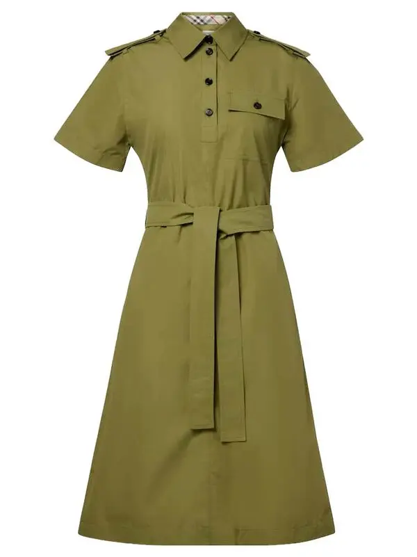 Burberry Belted Cotton Shirt Dress - Green
