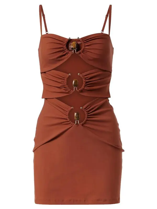 Christopher Esber Pierced Orbit Cutout Jersey Minidress - Brown