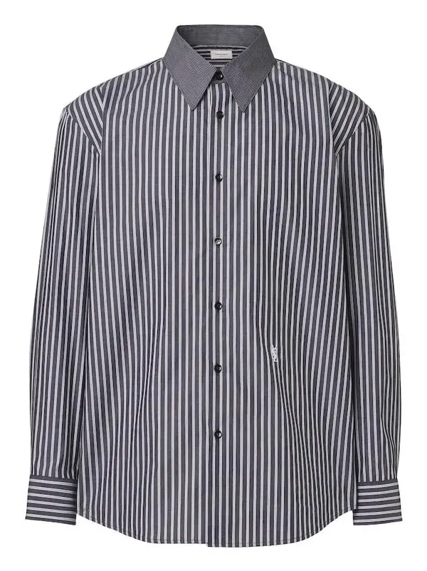 Saint Laurent Cassandre Striped Cotton Poplin Shirt - Grey