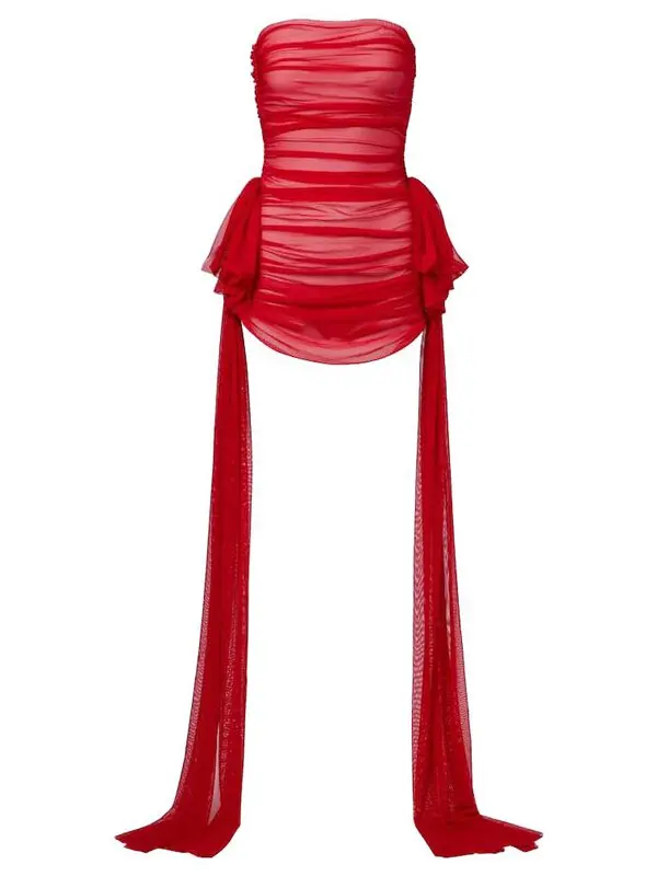 Norma Kamali Bow-detail Gathered Mesh Minidress - Red
