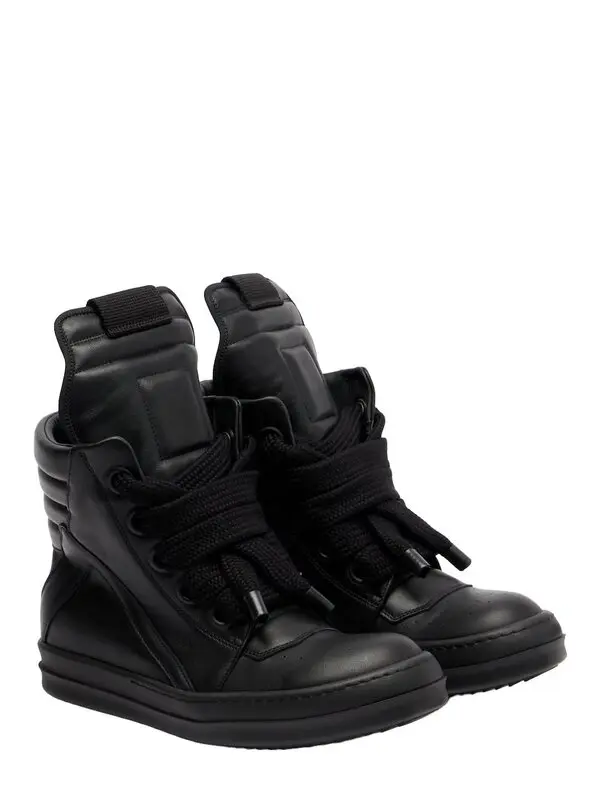 Rick Owens Jumbolace Geobasket Leather Sneakers - Black
