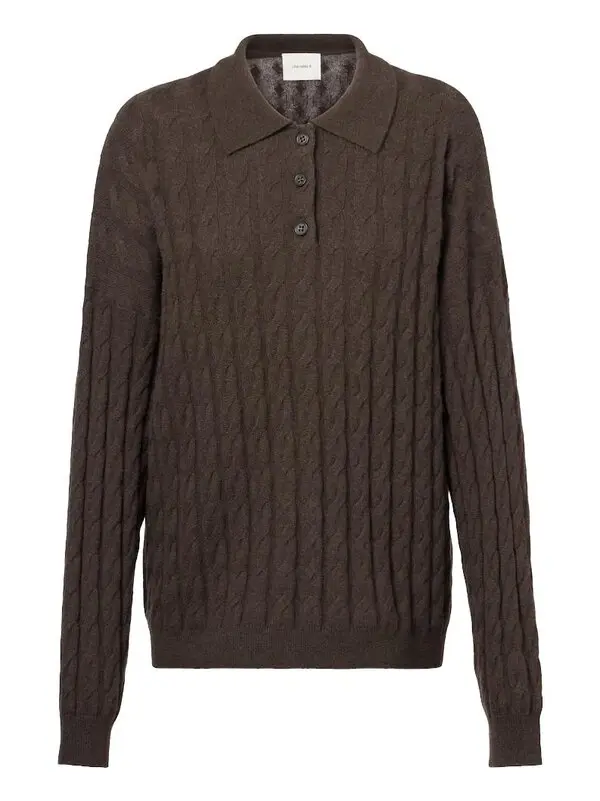 LISA YANG Cable-knit Cashmere Polo Sweater - Brown