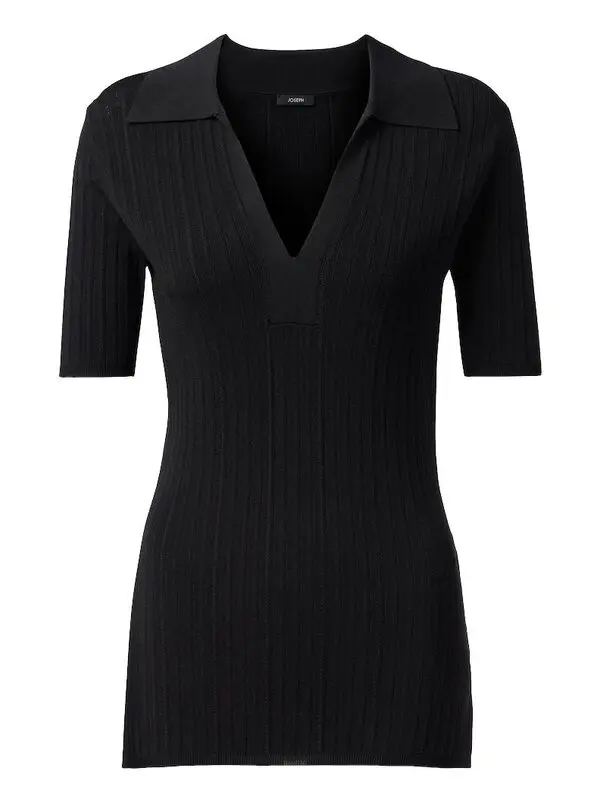 JOSEPH Ribbed-knit Polo Shirt - Black