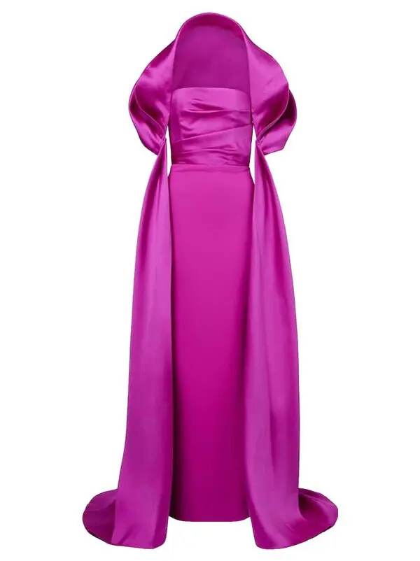 Solace London Vera Caped Satin Gown - Pink