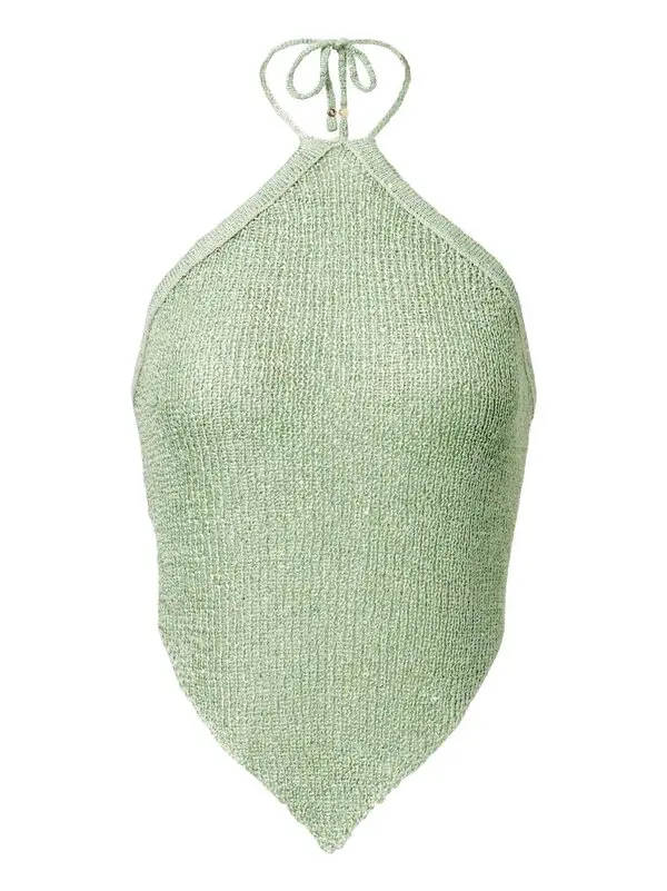 BANANHOT Liz Sequined Knitted Halterneck Top - Green