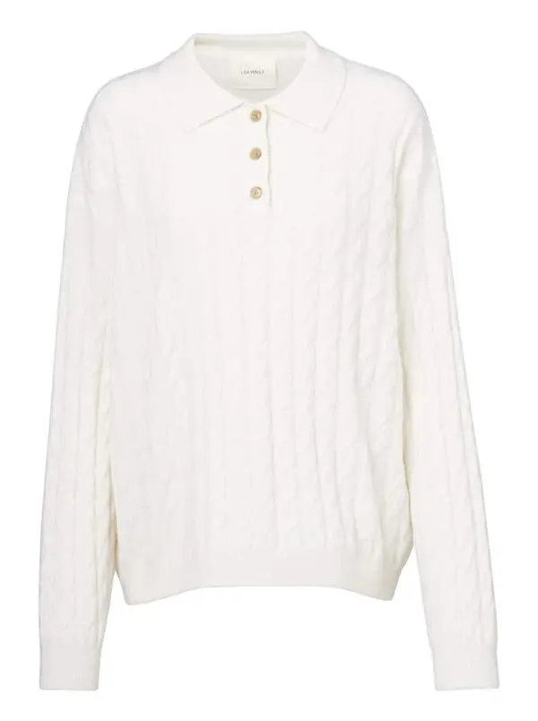 LISA YANG Magnolie Cable-knit Cashmere Polo Sweater - White