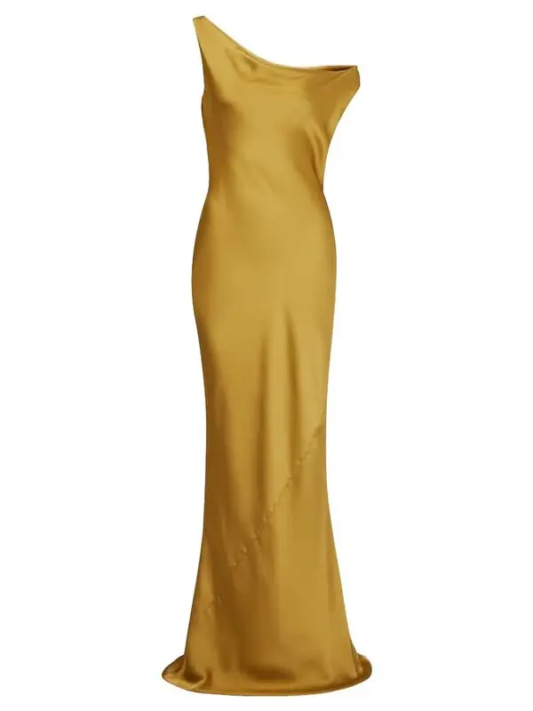 Norma Kamali Maria Asymmetric Crêpe Satin Gown - Gold