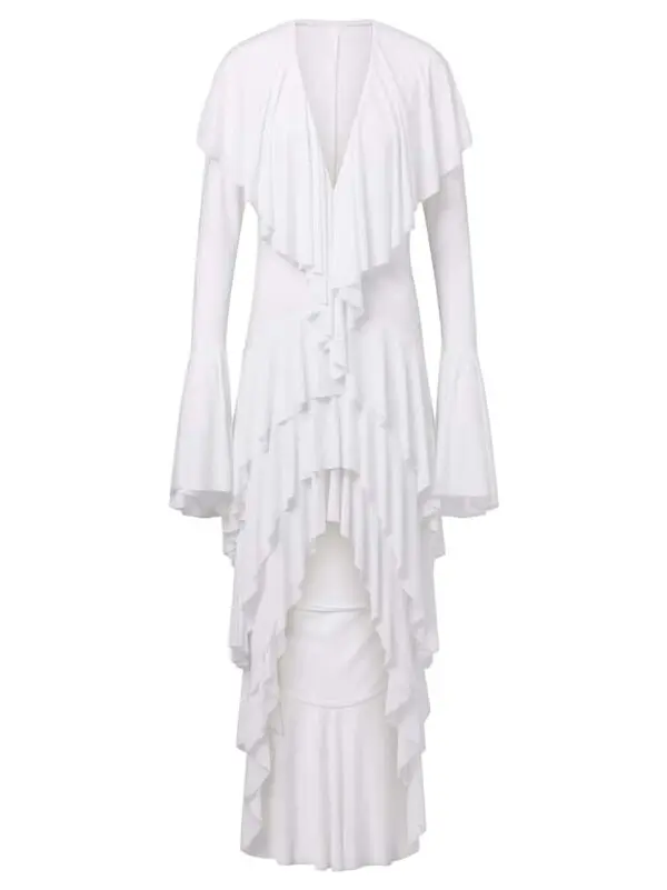 Norma Kamali Tiered Ruffled Asymmetric Maxi Dress - White