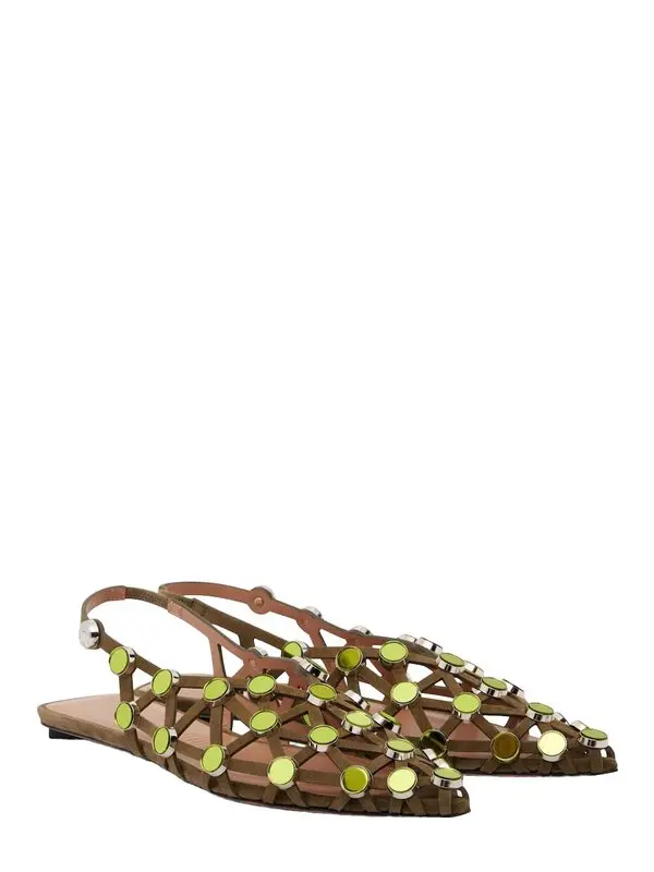 Attico Grid Embellished Ballet Flats - Brown