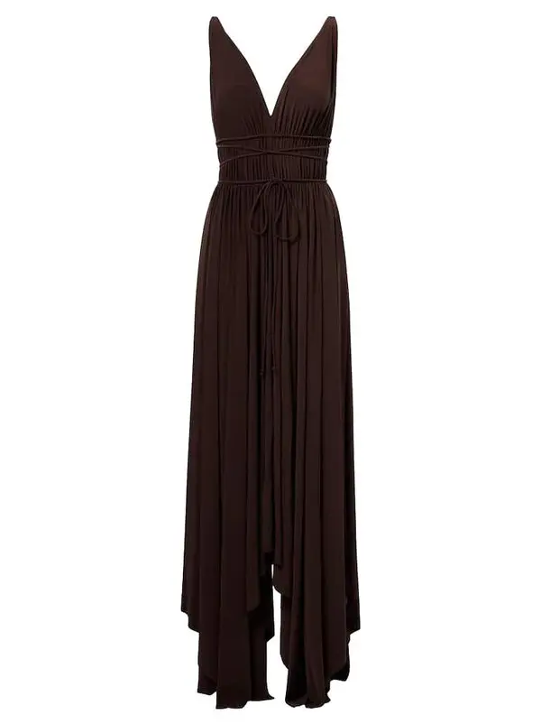 Norma Kamali Goddess Pleated Jersey Maxi Dress - Brown