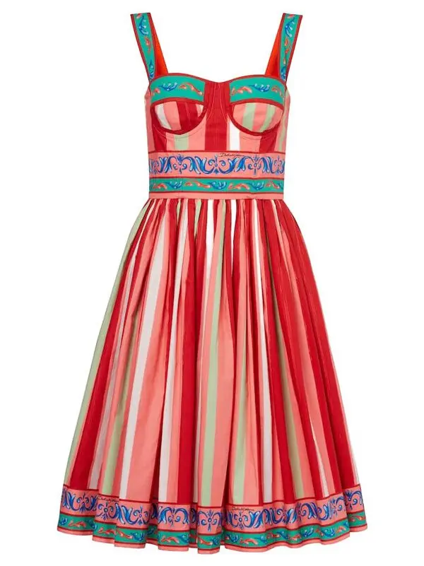 Dolce & Gabbana Taormina Striped Cotton Bustier Dress - Red