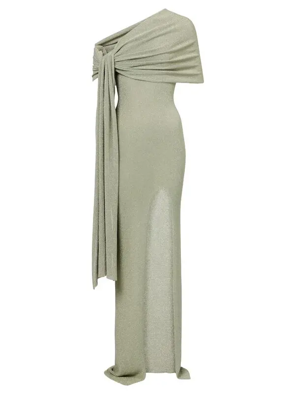 AYA MUSE Draped One-shoulder Maxi Dress - Green