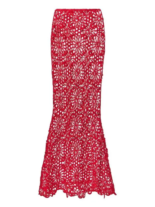 Norma Kamali Obie Cotton-blend Crochet Maxi Skirt - Red