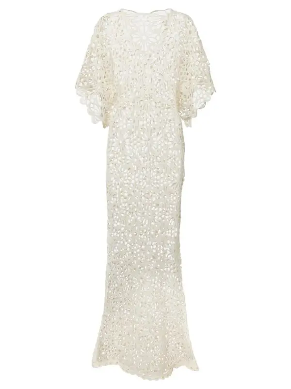 Norma Kamali Obie Crochet Cotton And Linen Maxi Dress - White