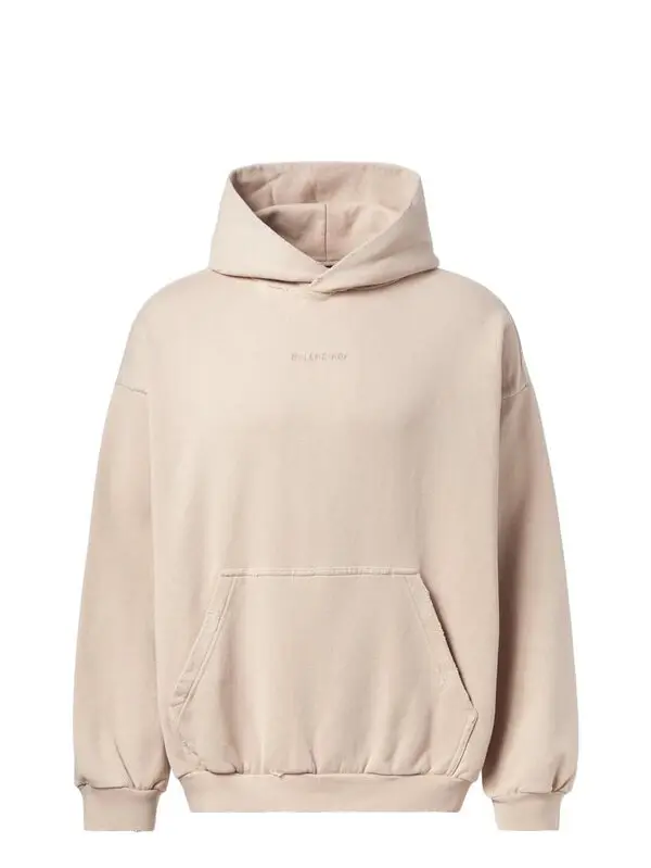 Balenciaga Logo Cotton Fleece Hoodie - Beige