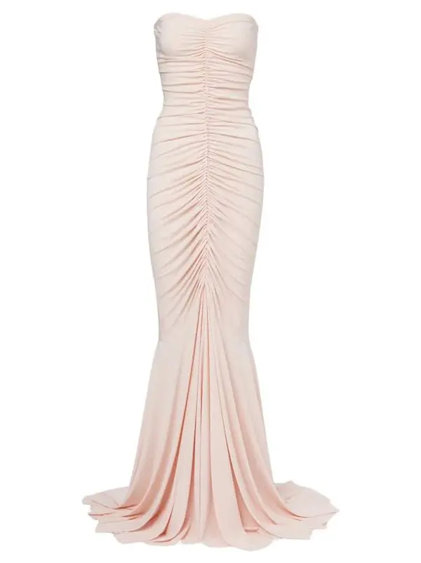 Norma Kamali Ruched Strapless Gown - Pink