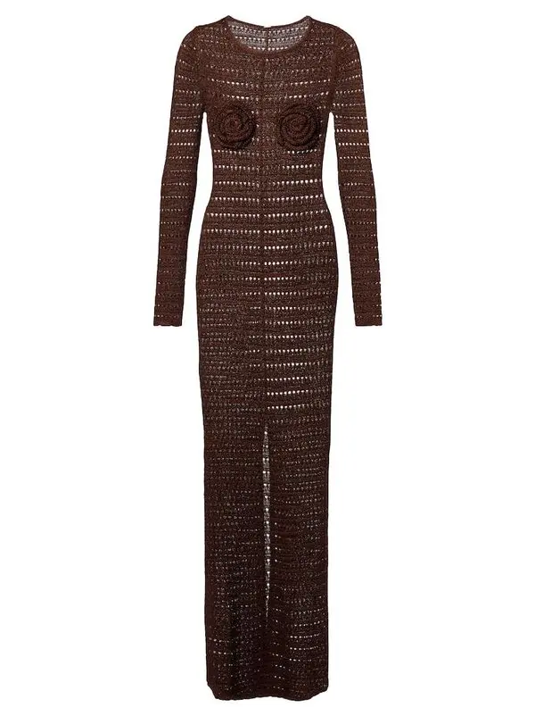 SAME Floral-appliqué Crochet Maxi Dress - Brown