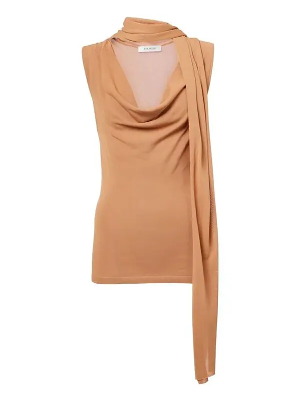 AYA MUSE Draped Scarf-detail Top - Beige