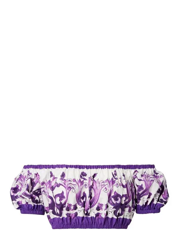 Dolce & Gabbana Majolica Cotton Crop Top - Purple
