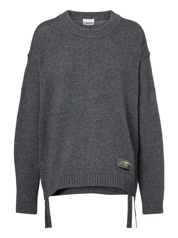 GANNI Logo Wool-blend Sweater - Grey