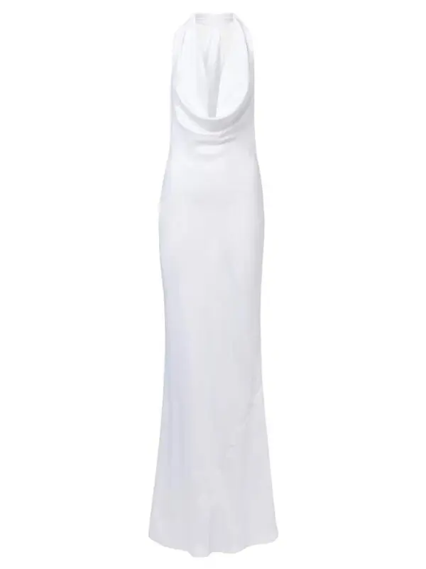 Norma Kamali Halterneck Draped Gown - White