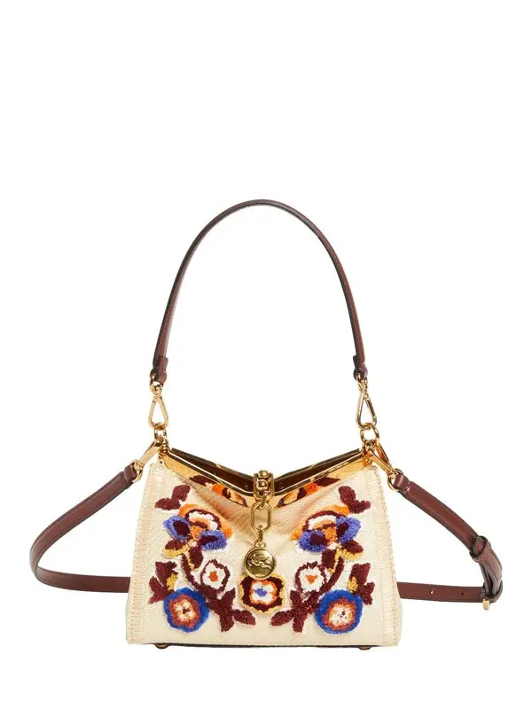 Etro Small Vela Floral Embroidered Raffia Shoulder Bag - M0121 Beige