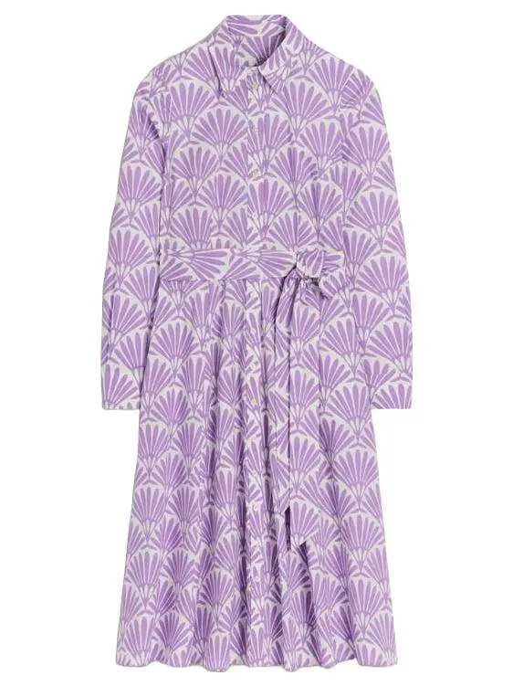 Boden Amy Print Long Sleeve Stretch Cotton Shirt Dress - Pretty Violet/ Deco Palm