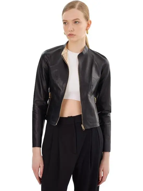 LAMARQUE Chapin Reversible Leather Bomber - Black/gold