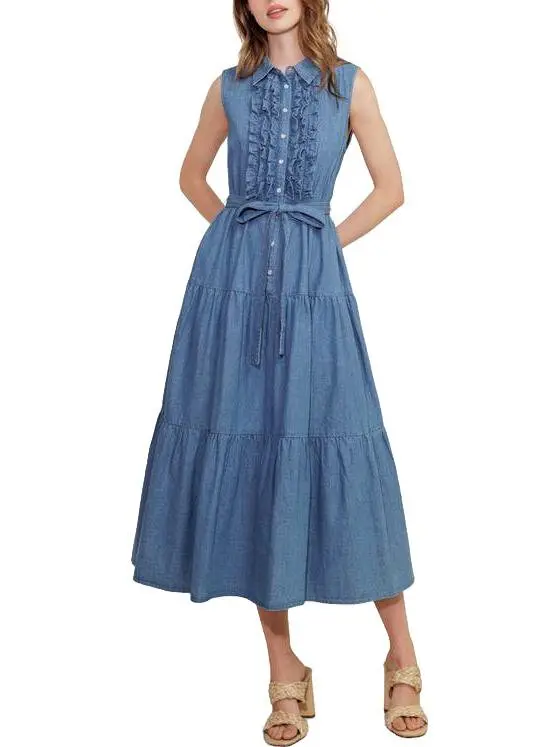 FREEMARKET Ruffle Tiered Denim Shirtdress - Denim Blue