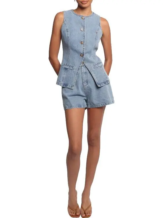 PETAL & PUP Almana Denim Vest & Shorts Set - Medium Blue