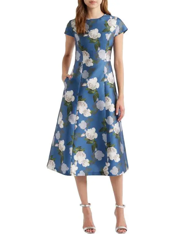 Sachin & Babi Jackie Floral Print Cocktail Dress - Steel Blue Blooms