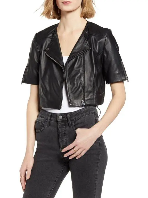 LAMARQUE Kirsi Cropped Biker Jacket - Black
