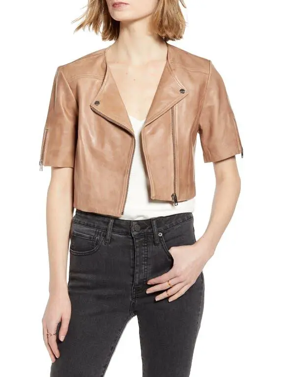 LAMARQUE Kirsi Cropped Biker Jacket - Wheat