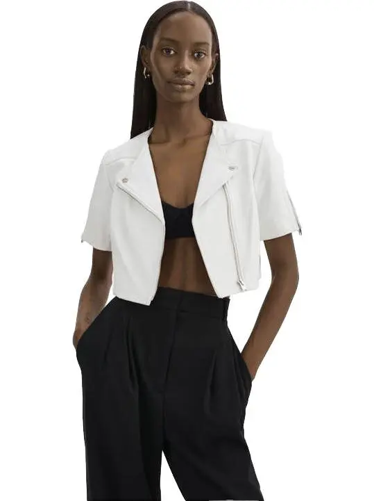 LAMARQUE Kirsi Cropped Biker Leather Jacket - White
