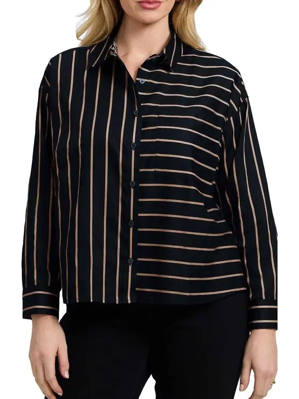 Foxcroft Marina Stripe Cotton Button-up Shirt - Black/almond