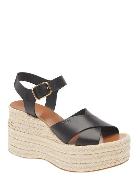 Chloé Isla Platform Espadrille Sandal - Beige/ Black