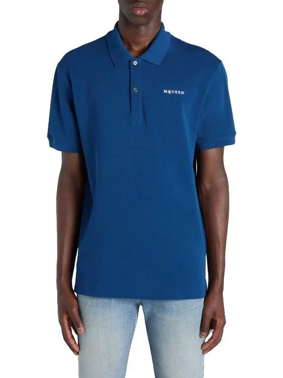Alexander McQueen Embroidered Logo Cotton Piqué Polo - Royal Blue