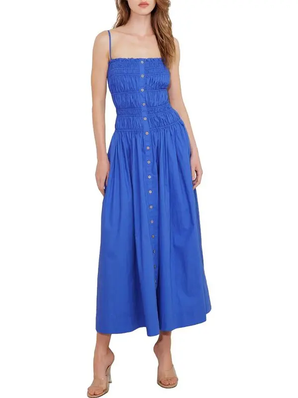 FREEMARKET Shirred Cotton Maxi Sundress - Cobalt Blue